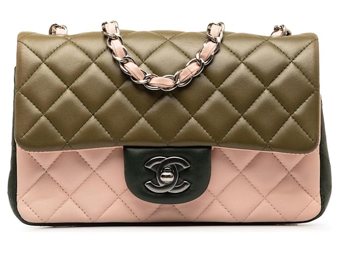 Chanel Pink Mini Classic Tricolor Lambskin Rectangular Flap Leather ref ...