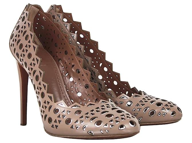 Alaïa Alaia Black Leather Laser-Cut Heels Silvery ref.1343040 - Joli Closet