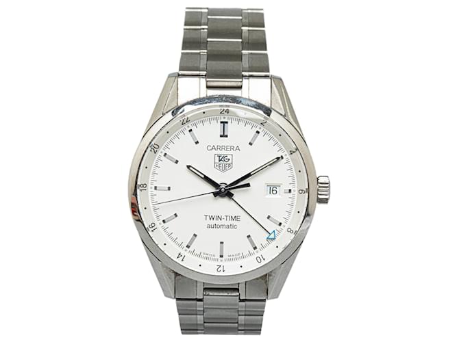 Tag Heuer Silver Automatic Stainless Steel Carrera Twin-Time Watch ...