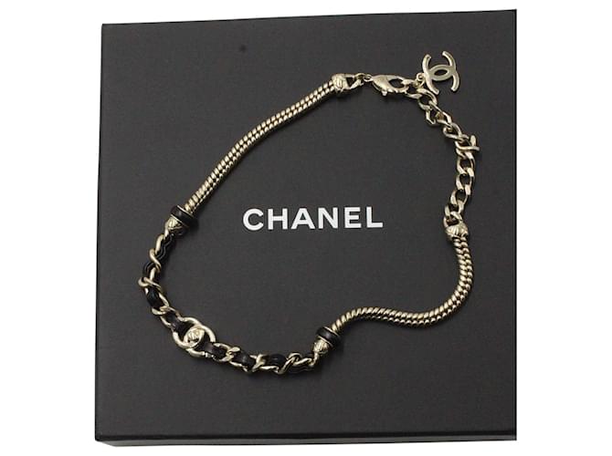 Chanel Metal Lambskin CC Turnlock Choker Necklace in Black Leather ref ...
