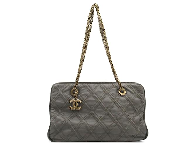 Chanel Gray CC Triptych Calfskin Shoulder Bag Grey Leather Pony-style ...