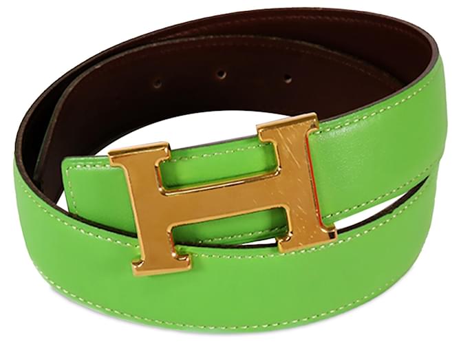 Hermès Green Constance Reversible Belt Leather Pony-style calfskin ref ...