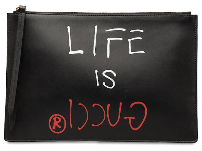 Gucci Black GucciGhost Life is Gucci Zip Pouch Leather Pony-style ...