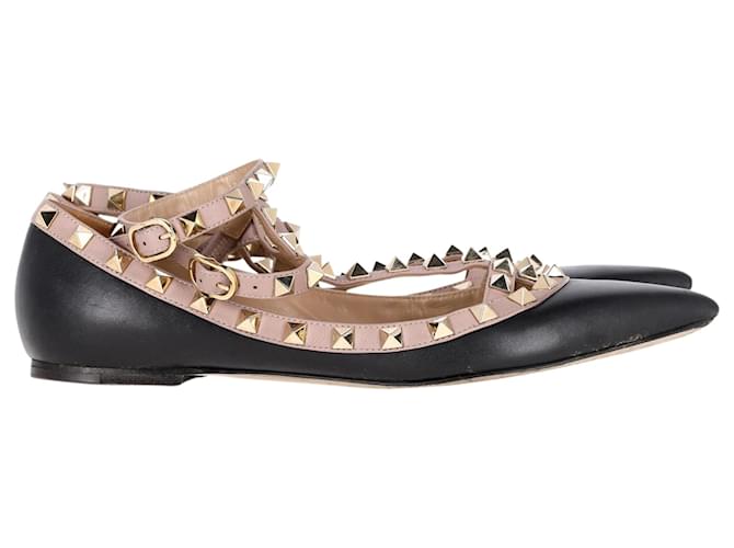Valentino Garavani Rockstud Cage Ballet Flats in Black and Nude Leather ...