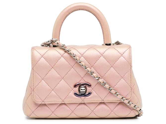 Chanel Pink Extra Mini Iridescent Caviar Coco Handle Bag Leather ref ...