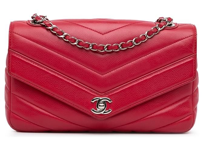 Chanel Red Medium Caviar Chevron Data Center Envelope Flap Leather ref ...