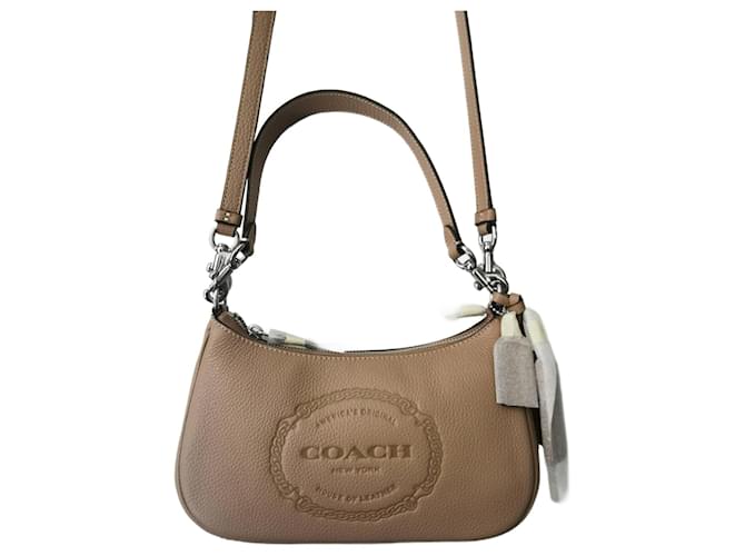 Coach Handbags Beige Light brown Silver hardware Leather Metal Cloth ...