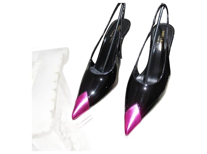 Saint Laurent Vesper pumps Black Fuschia Patent leather ref.1367767 ...