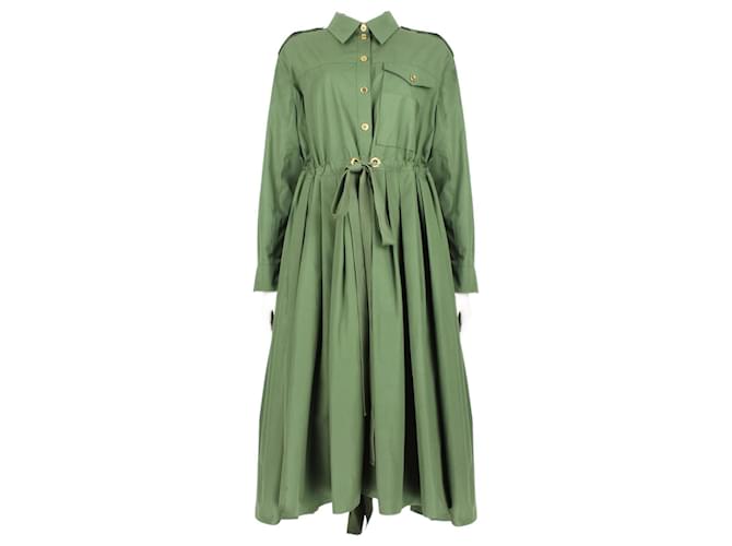 Alexander McQueen Gathered Waist Military Dress Green Cotton ref ...