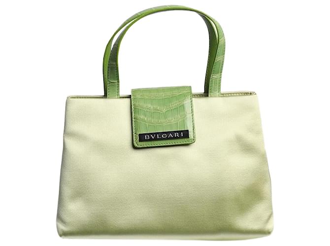 Bulgari Green satin top handle bag with croc detail ref.1377011 - Joli ...