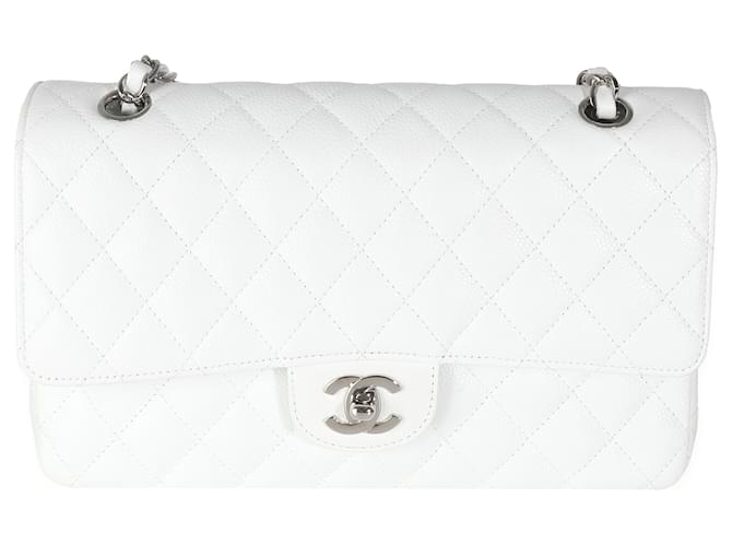 Timeless Chanel White Quilted Caviar Medium Classic Double Flap Bag ...