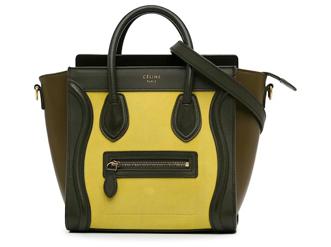 Céline Celine Yellow Nano Tricolor Luggage Tote Leather Pony-style ...
