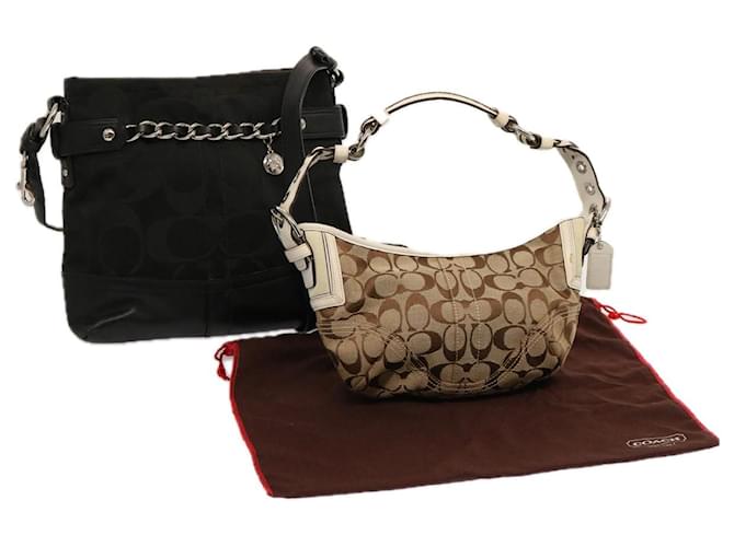 Coach Signature Shoulder Bag Canvas 2Set Beige Black Auth mr205 Cloth ...