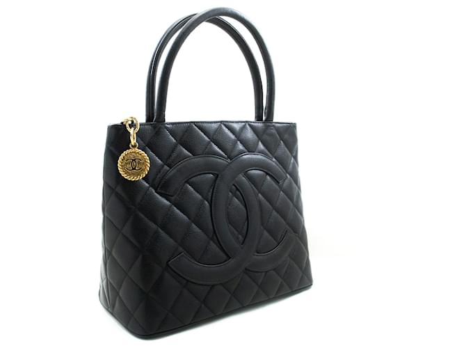 CHANEL Gold Medallion Caviar Shoulder Bag Grand Shopping Tote Bk Black ...
