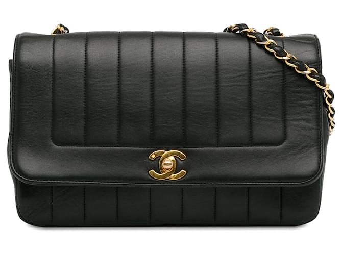 Chanel Black Medium Lambskin Vertical Border Flap Leather ref.1400326 ...
