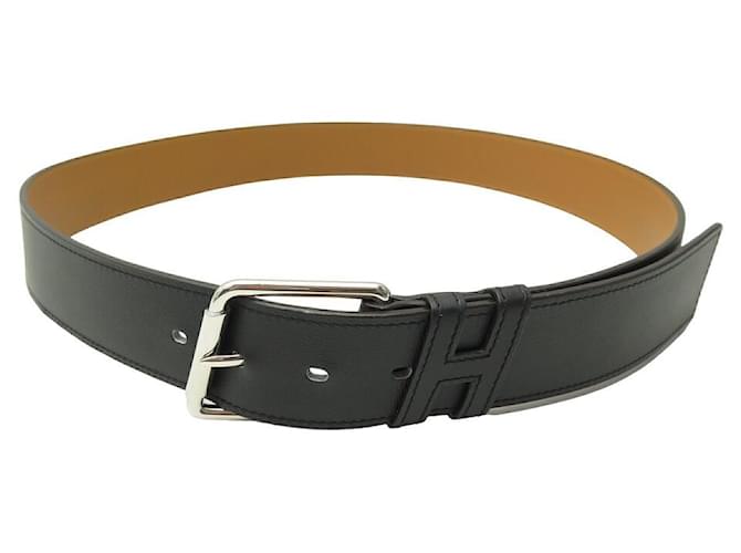 Hermès NEW HERMES H BELT 40MM PALLADIAN STEEL SWIFT LEATHER 95 BLACK ...