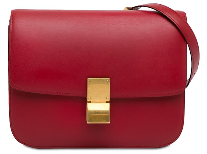 Céline Celine Red Medium Classic Box Leather Pony-style calfskin ref ...