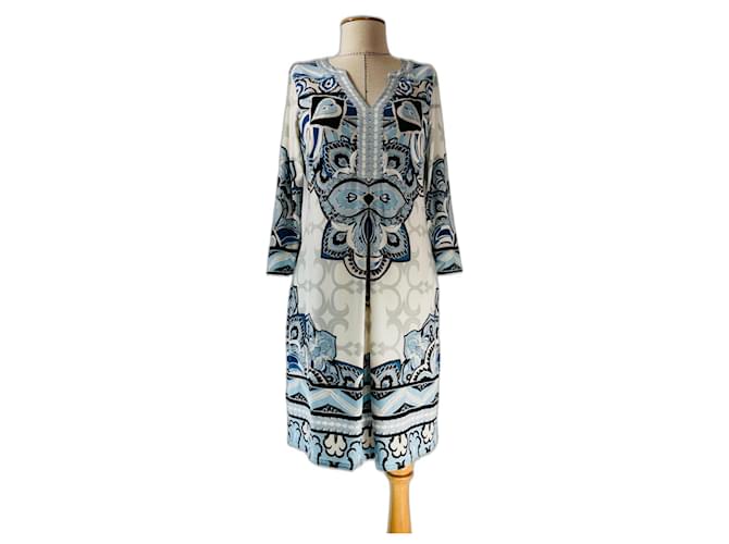 Hale Bob Dresses White Blue Polyester Elastane ref.1406633 - Joli Closet