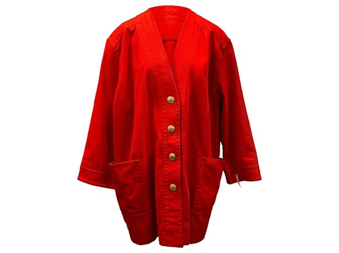 Céline Vintage Red Celine Denim Jacket Size EU 44 ref.1408456 - Joli Closet
