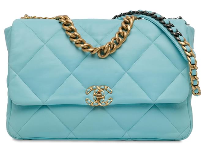 Chanel Blue Maxi Lambskin 19 Flap Light blue Leather ref.1412525 - Joli ...