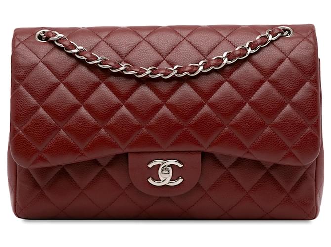 Red Chanel Jumbo Classic Caviar Double Flap Shoulder Bag Leather ref ...