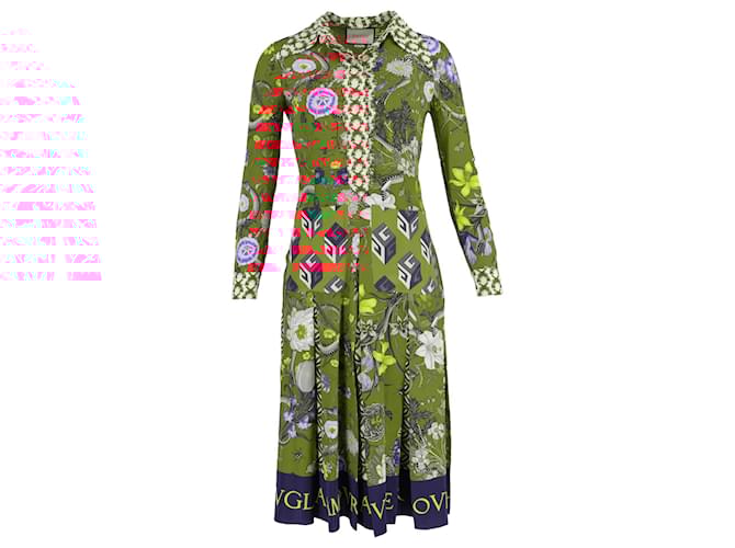 Gucci Patchwork Pleated Shirt Dress in Red Silk ref.1418337 - Joli Closet