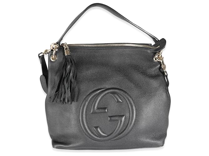 Gucci Black Pebbled Calfskin Large Soho Convertible Tote Leather ref ...