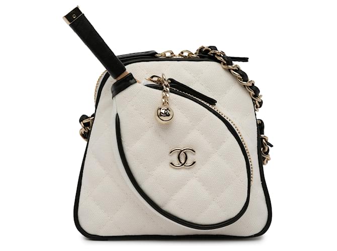 White Chanel Coco Masters Mini Canvas Tennis Racket Bag Leather ref ...