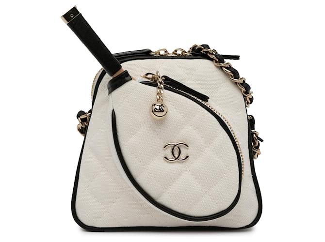 Chanel White Coco Masters Mini Canvas Tennis Racket Bag Cream Cloth ...