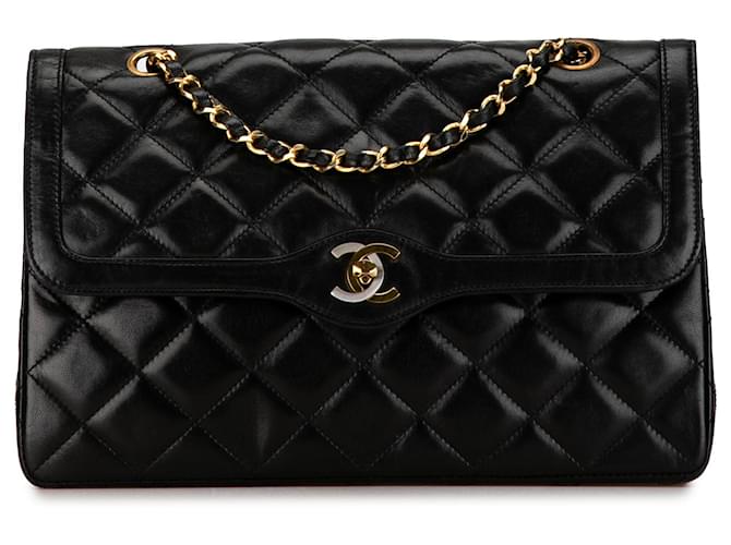 Black Chanel Lambskin Paris Double Flap Shoulder Bag Leather ref ...