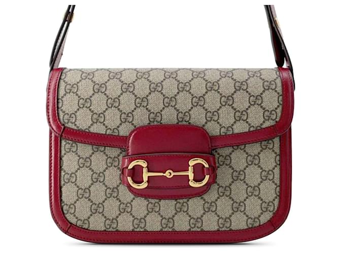 Gucci Brown Small GG Supreme Horsebit 1955 Crossbody Beige Leather ...