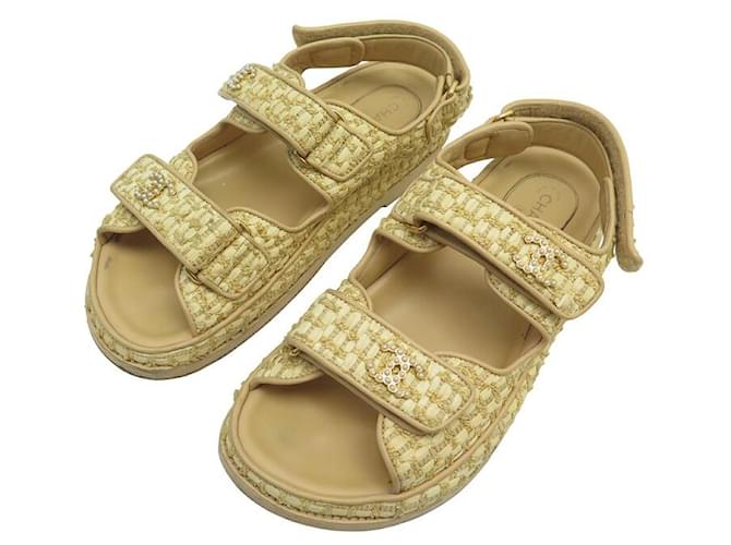 CHANEL SHOES DAD SANDALS G35927 36.5 IN BEIGE RAFFIA RAFFIA SANDALS ...