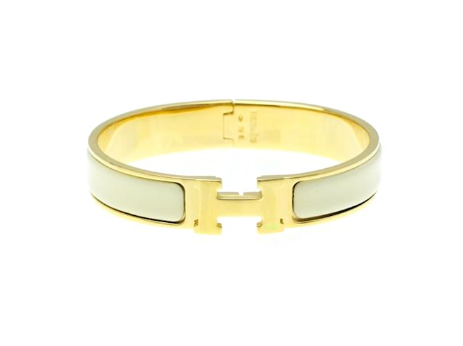 Hermès Hermes Click Clack H Bangle in Beige and Gold Golden ref.1446092 ...