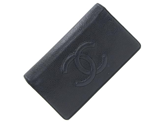 Timeless Chanel Black Caviar Leather Bi-Fold Long Wallet for Women ref ...
