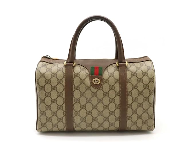 Gucci Old GG Plus Sherry Line Handbag Brown Red Beige Green Leather ...