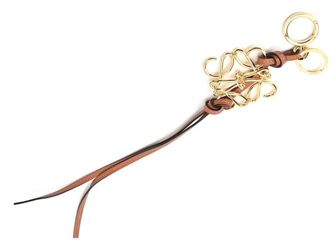 Loewe Anagram Charm Keychain Brown Golden Leather Metal ref.1448649 ...