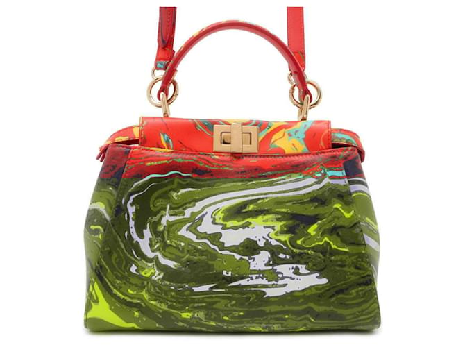 Fendi Peekaboo Marble Leather Handbag Red Multiple colors ref.1452291 ...