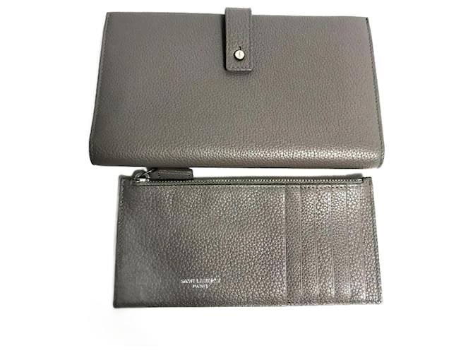 Yves Saint Laurent Gray Leather Long Wallet Brown ref.1454164 - Joli Closet