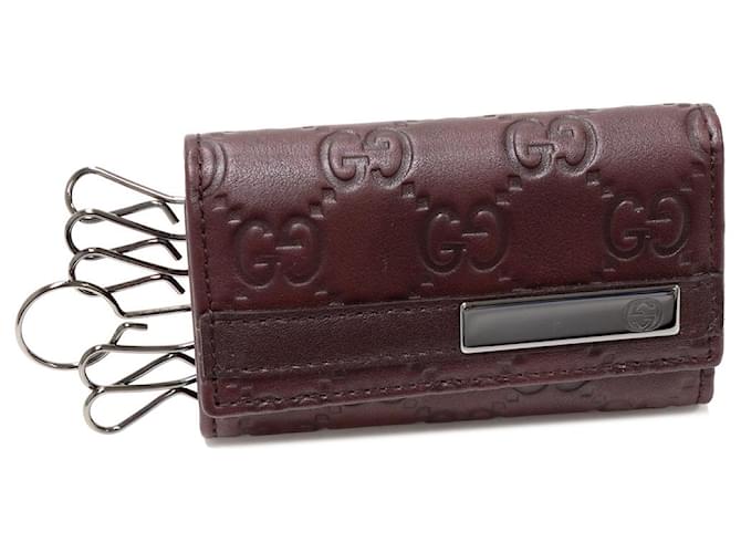 Gucci Key Case Logo Plate Dark Brown Leather ref.1479155 - Joli Closet