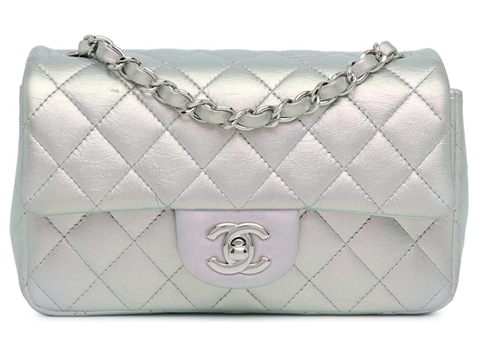 Silver Chanel Mini Rectangular Classic Iridescent Calfskin Single Flap ...