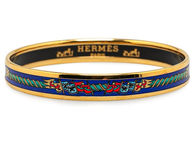 Blue Hermès Narrow Flags Enamel Bangle 65 Costume Bracelet Metal ref ...