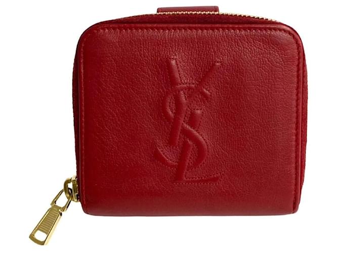 Yves Saint Laurent Red Leather Bi-Fold Wallet ref.1502975 - Joli Closet