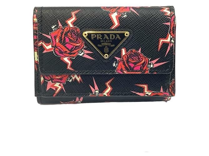 Saffiano Prada Tri-fold Compact Wallet Black Leather ref.1503397 - Joli ...