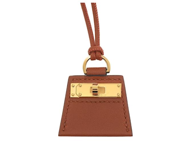 Hermès Hermes Mon Petit Kelly PM Necklace Brown Golden Leather ref ...