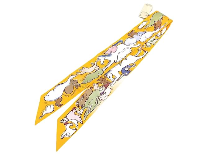 Hermès Hermes Twilly Scarf - Thousand and One Rabbits Beige Silk ref ...
