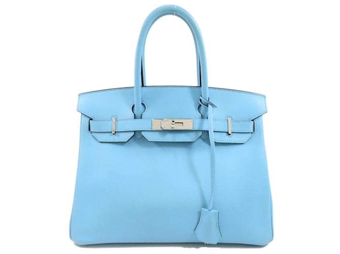 Hermès Hermes Birkin 30 Celeste Handbag Light blue Leather ref.1510960 ...