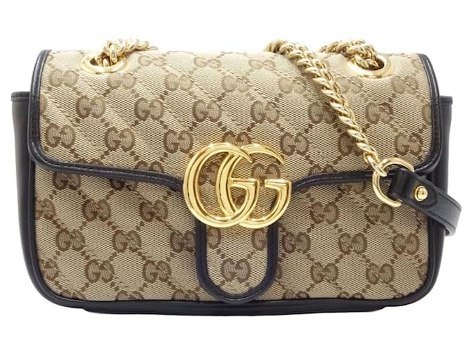 Gucci Crossbody Mini Bag GG Marmont Black Beige Cloth ref.1513567 ...