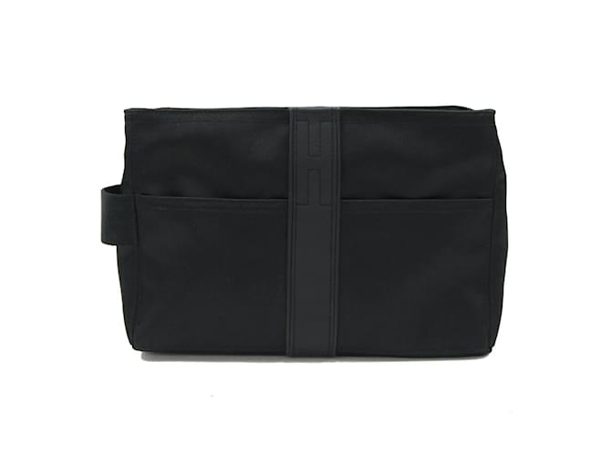 Hermès Hermes Acapulco Pouch in Black Toile Chevron Leather Cloth ref ...