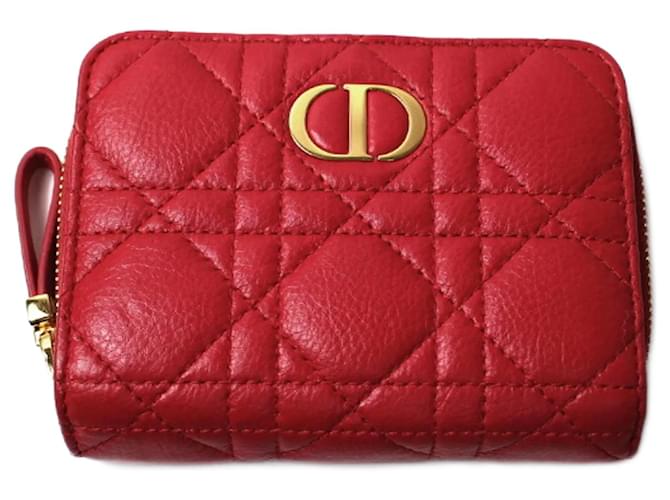 Christian Dior Caro Cannage Stitch Round Bifold Wallet Red Leather ref ...