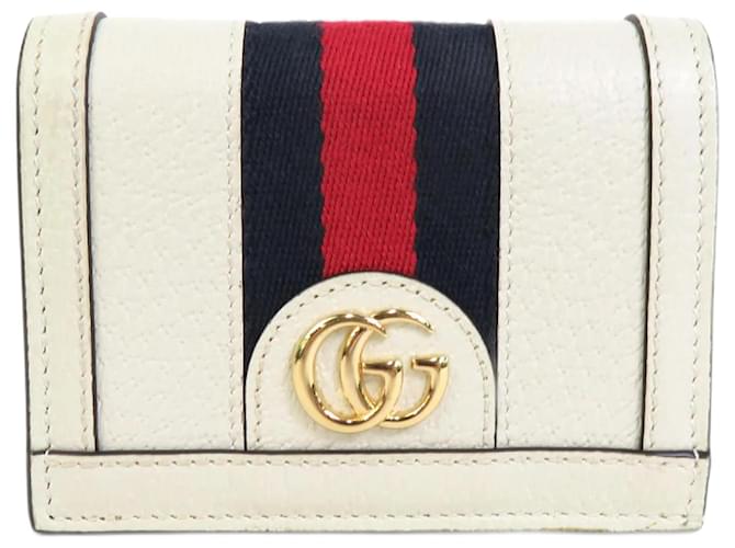 Gucci Folio Wallet GG Marmont Red Eggshell Navy blue Leather Cloth ref ...